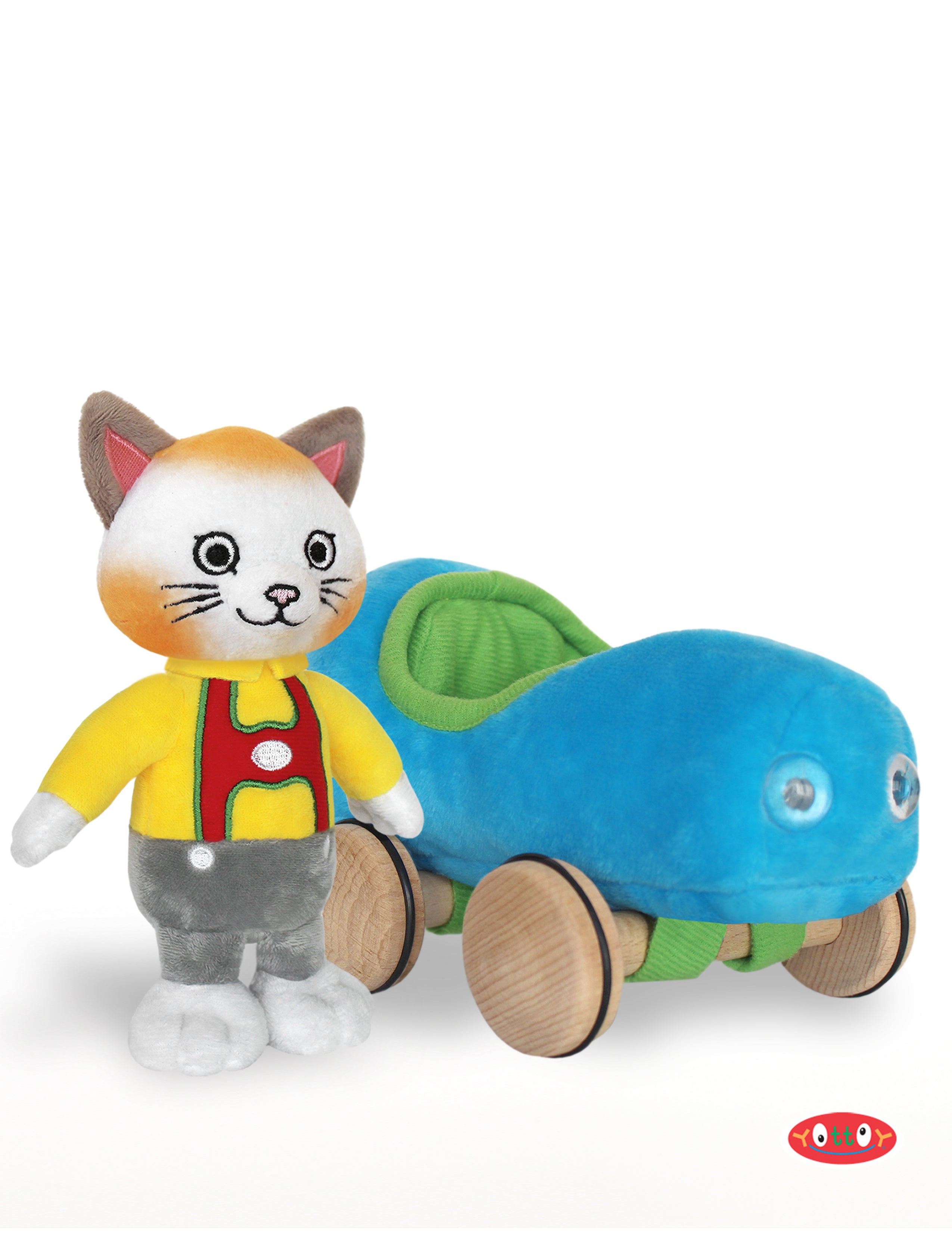 Huckle Cat Soft Toy with Blue Car – YOTTOY Productions